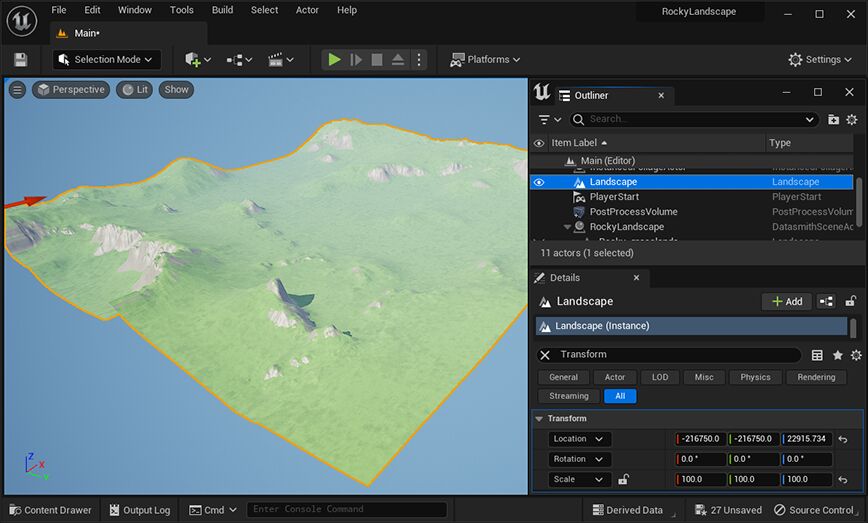 New landscape in Unreal Engine